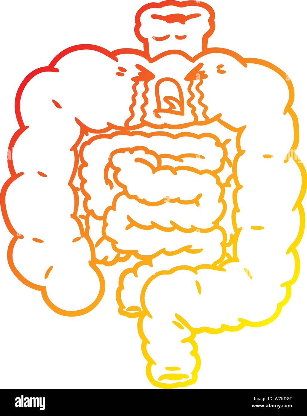 warm gradient line drawing of a cartoon intestines crying Stock Vector ...