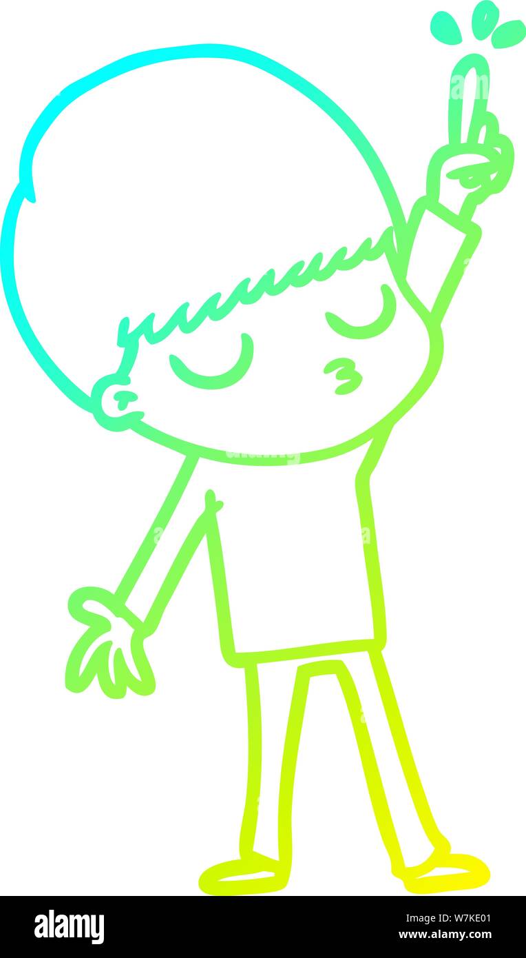 cold gradient line drawing of a cartoon calm boy Stock Vector Image ...