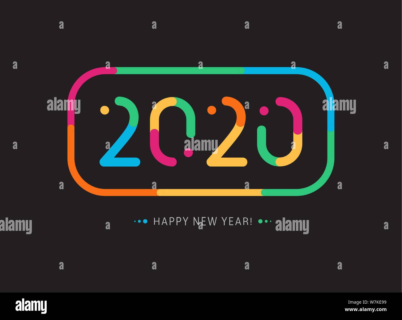 Bright multicolored 2020 symbol with colored frame. New Year cover ...