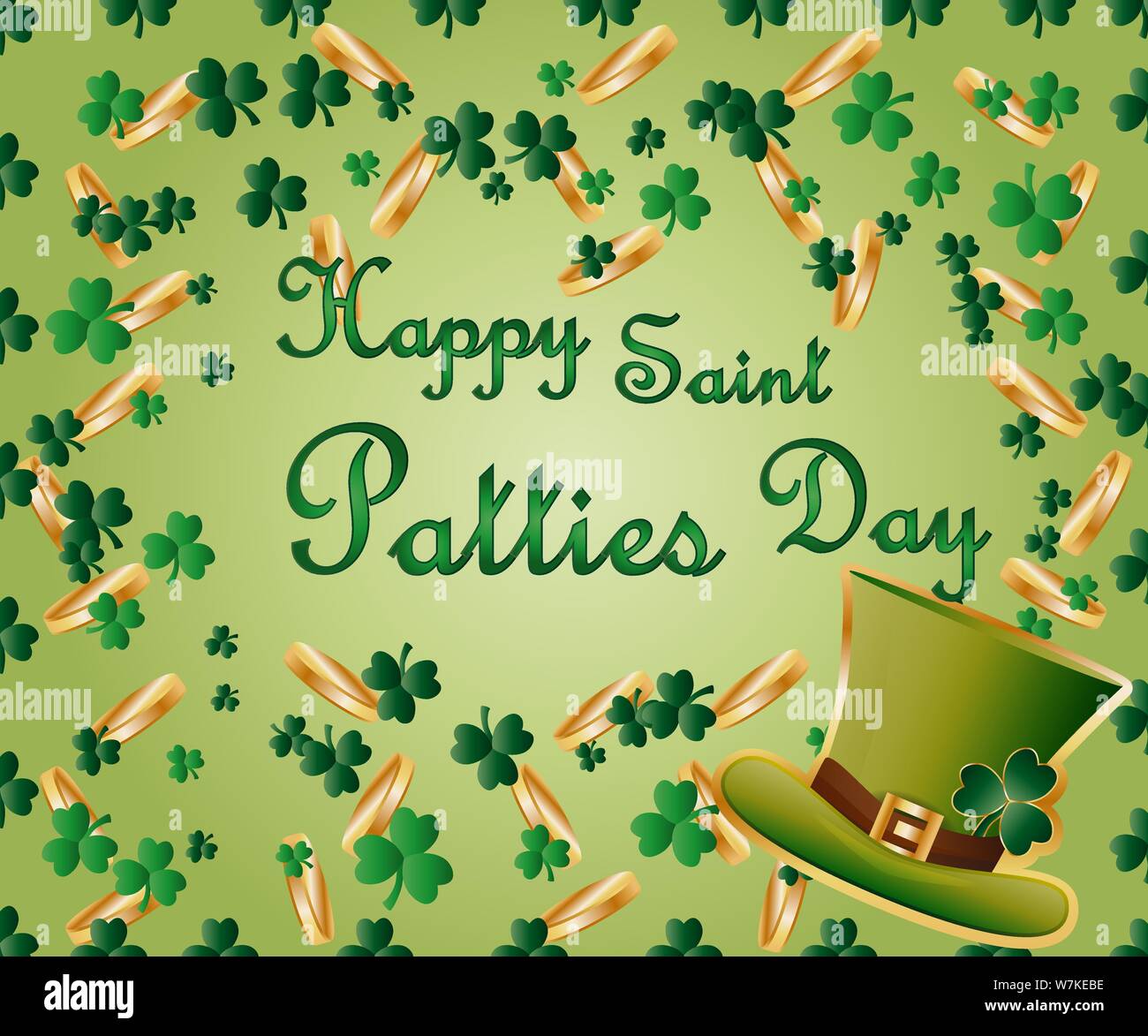 Greeting card of St. Patrick with sparkling green leaves of clover ...