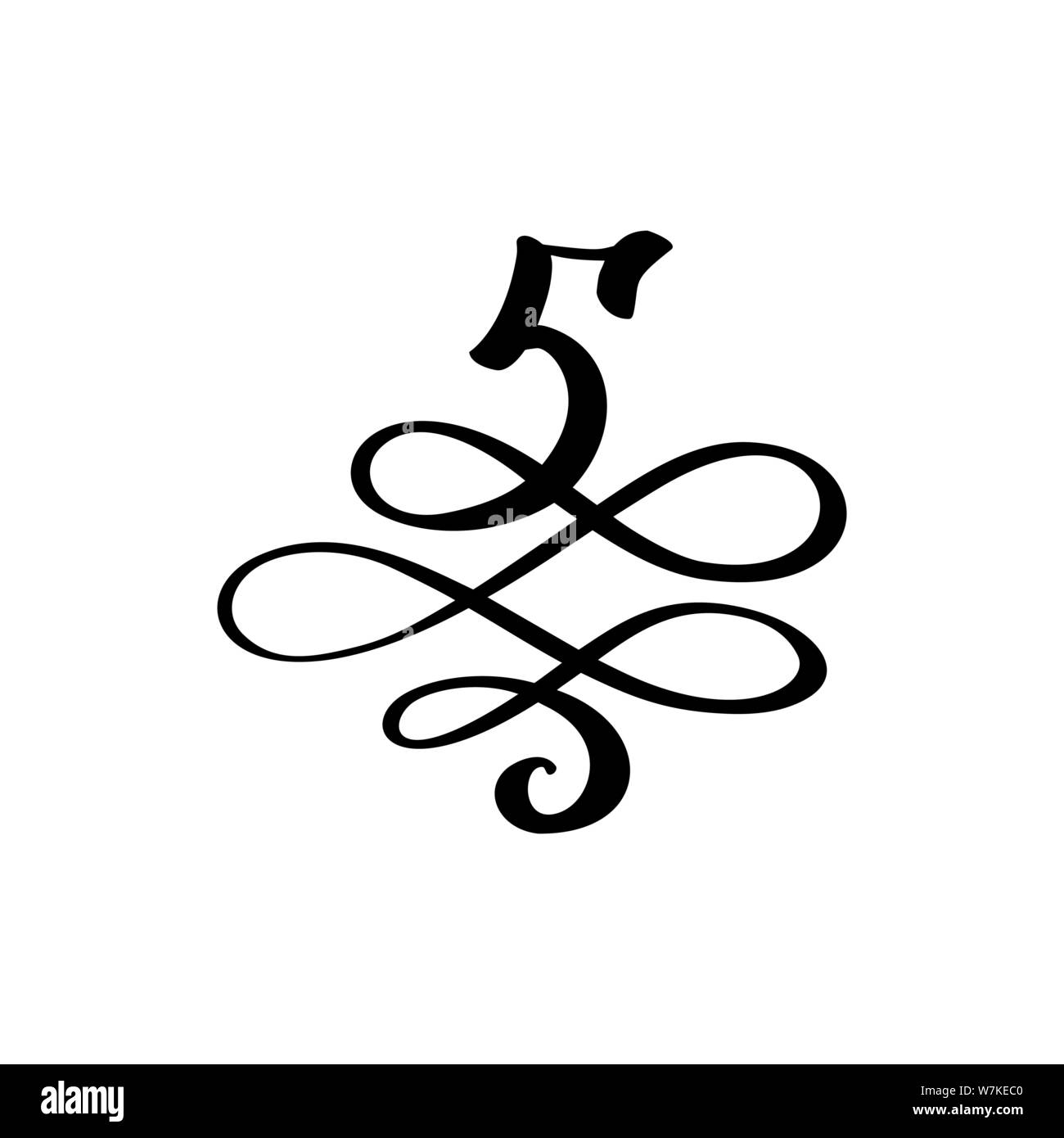 Vector Hand Drawn calligraphic floral number 5 monogram or logo. Hand ...