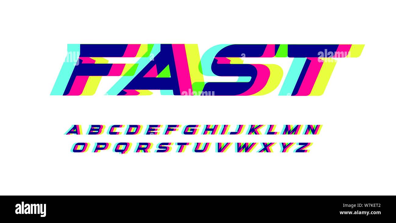 Overprint letters and numbers set. Glowing red blue yellow spectrum ...