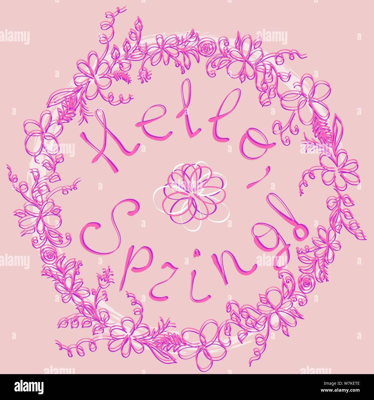 Hello spring greeting card. Flower wreath and lettering Stock Vector ...