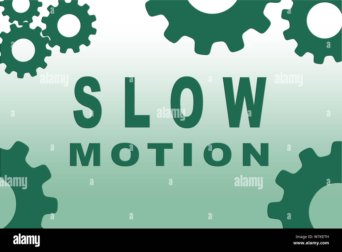 SLOW MOTION sign concept illustration with green gear wheel figures on ...