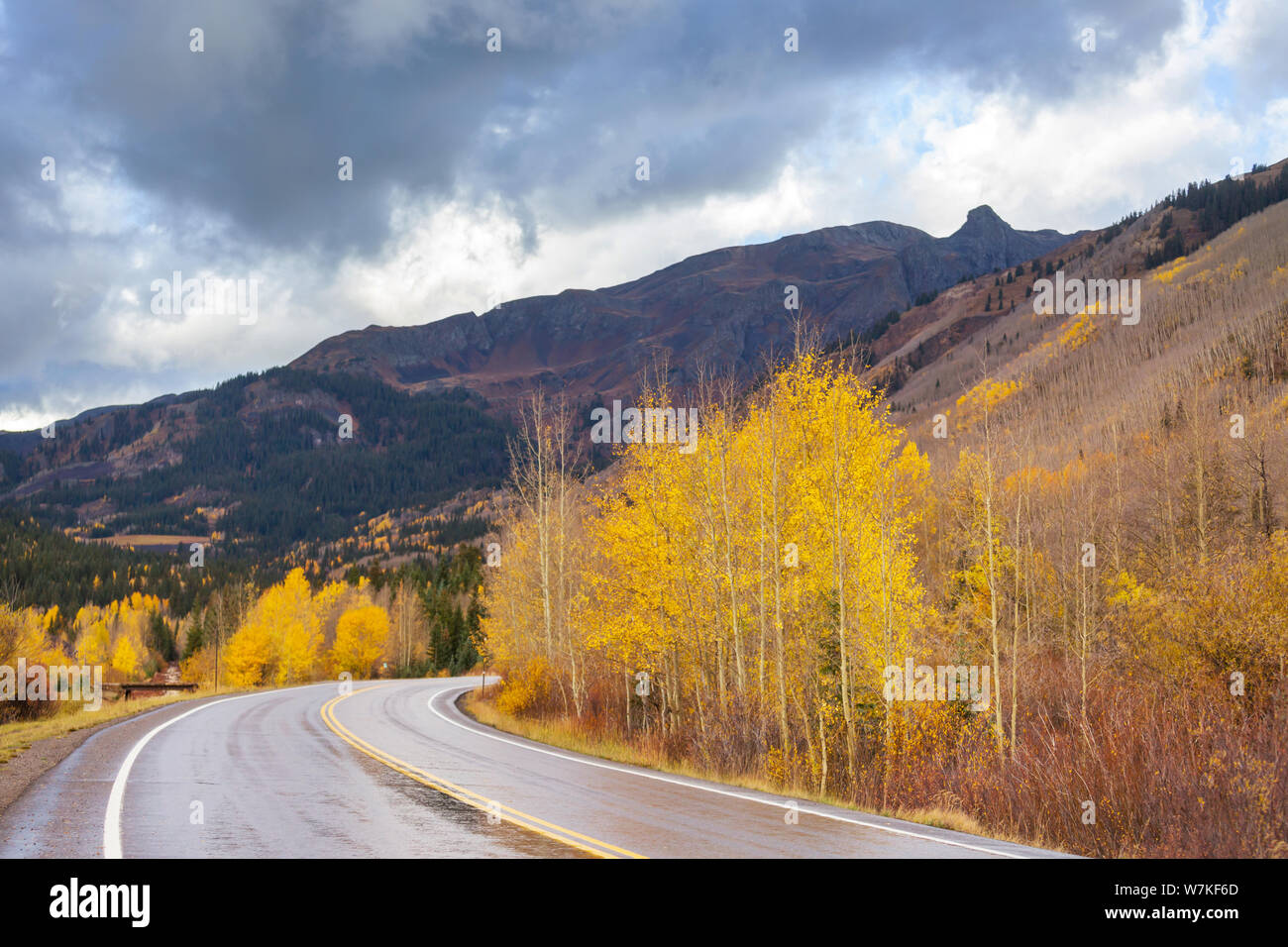 Colorful Autumn scene on countryside road in the sunny morning Stock ...