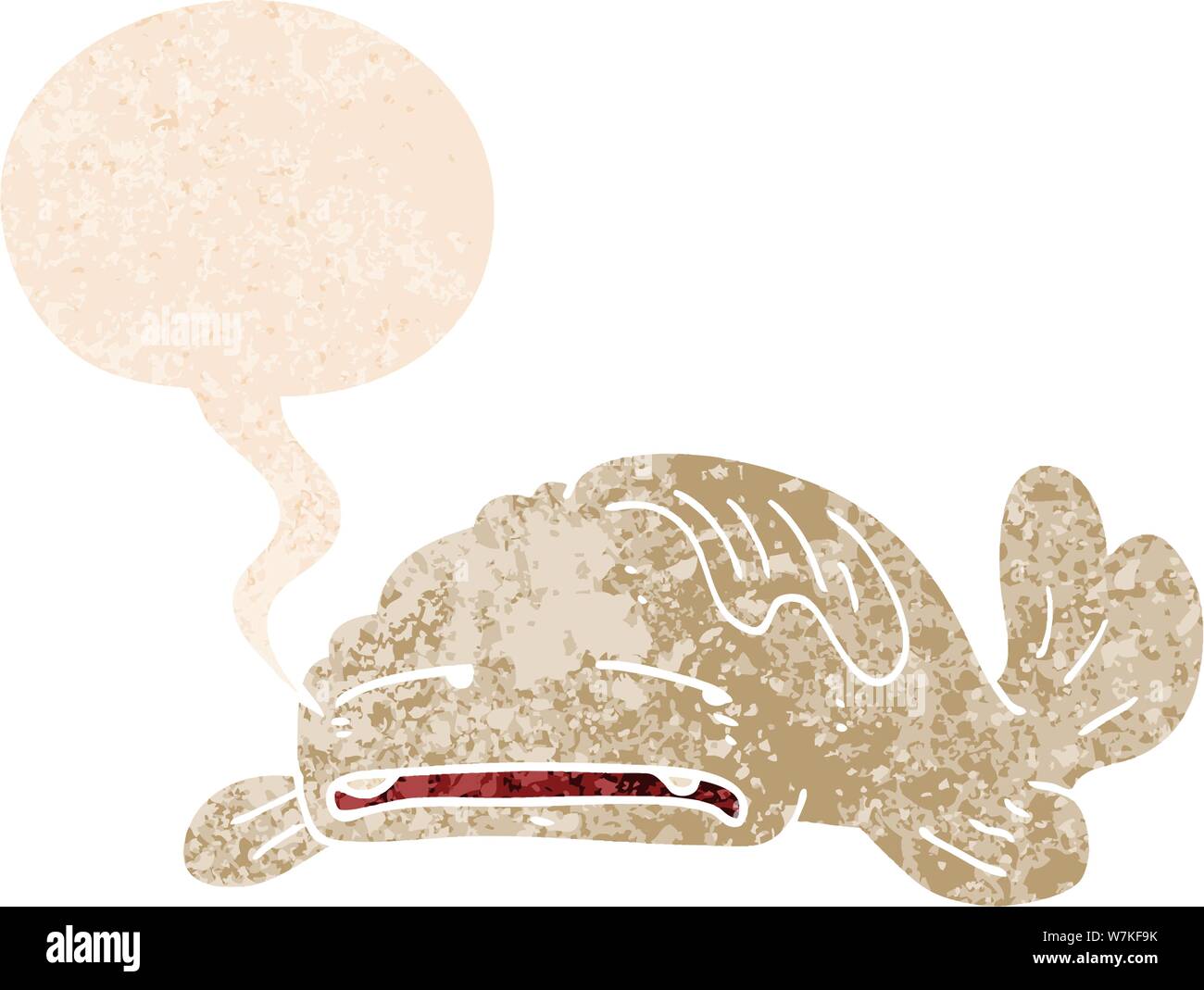 cartoon sad old fish with speech bubble in grunge distressed retro ...
