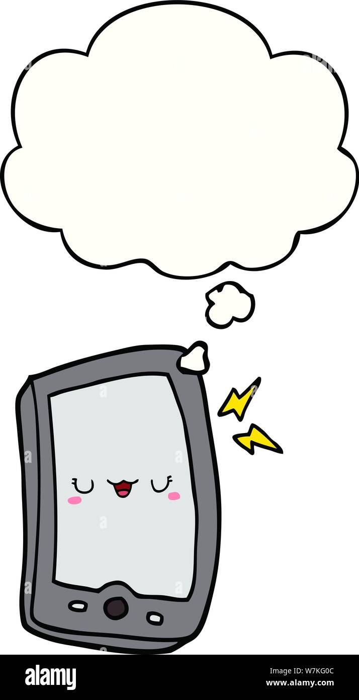 cute cartoon mobile phone with thought bubble Stock Vector Image & Art ...