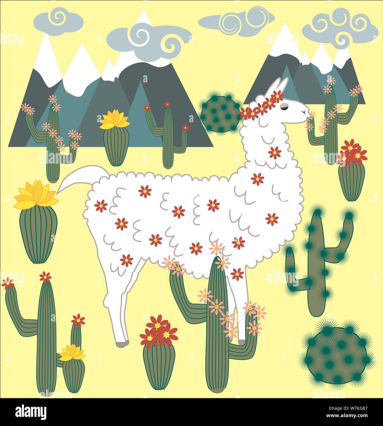 cute Alpaca. Llama animals and cactus. Llama Alpaca. Cartoon animal ...