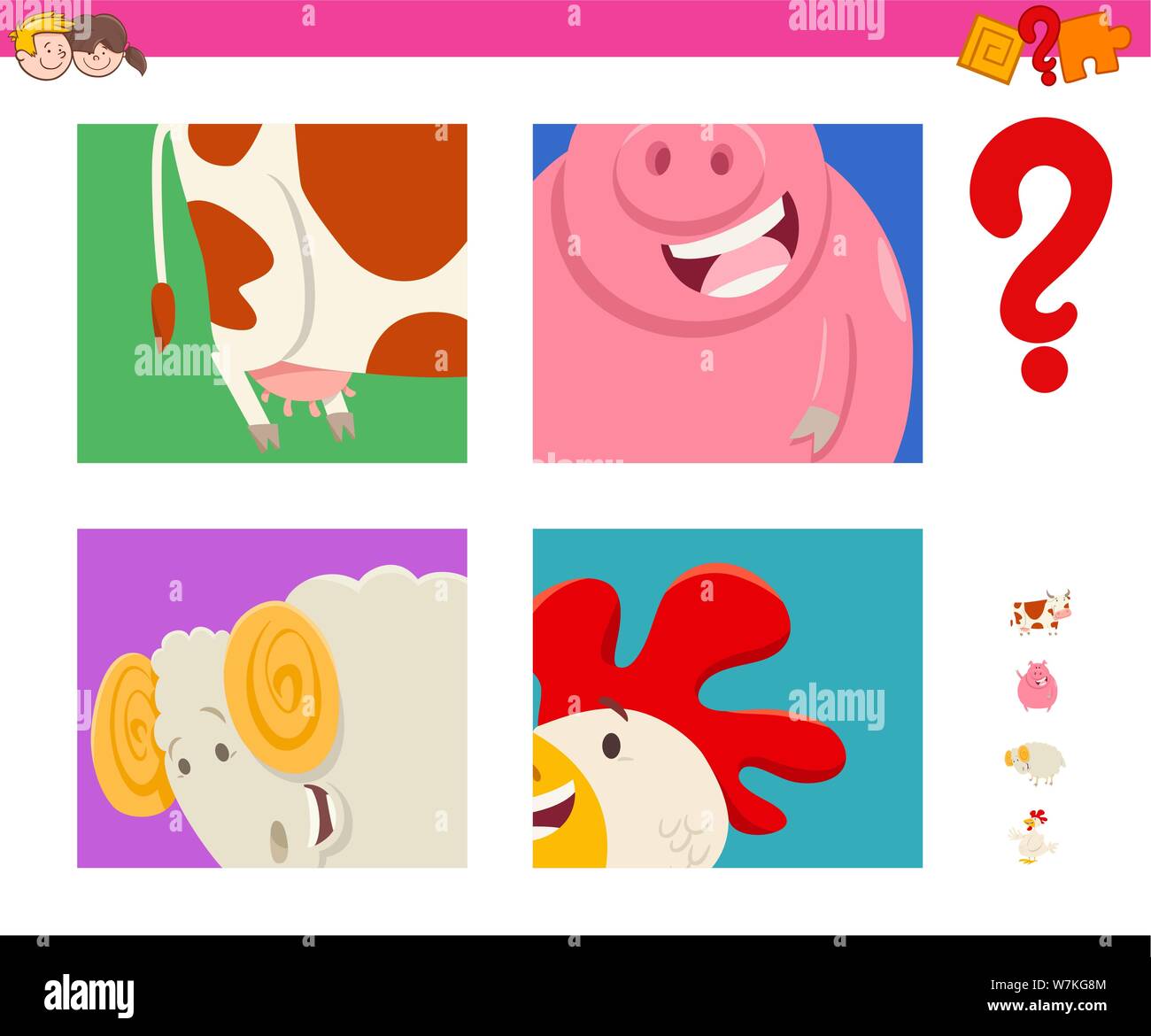 Cartoon Illustration of Educational Game of Guessing Farm Animals ...