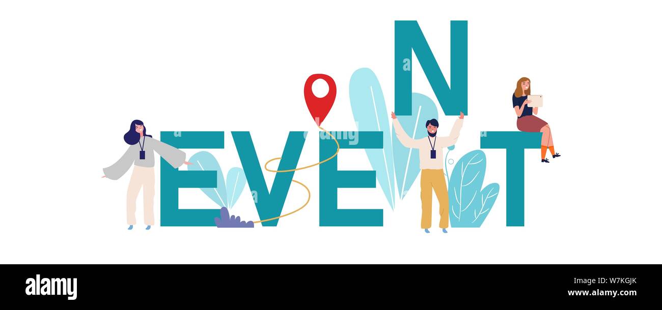 Banner event management concept vector illustration with icons. Team ...