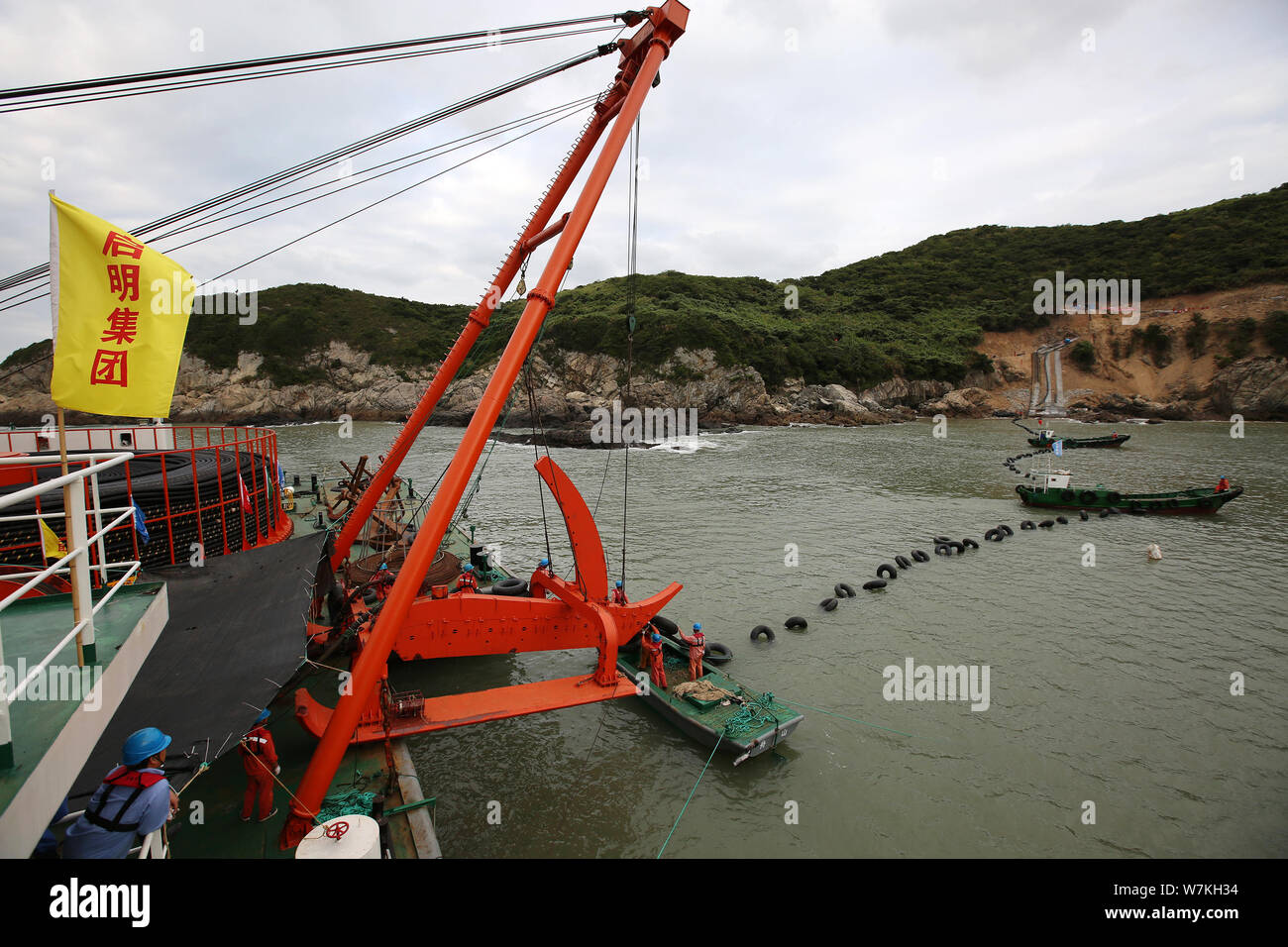 View of the 150MW Putuo No. 6 offshore wind farm under construction in ...