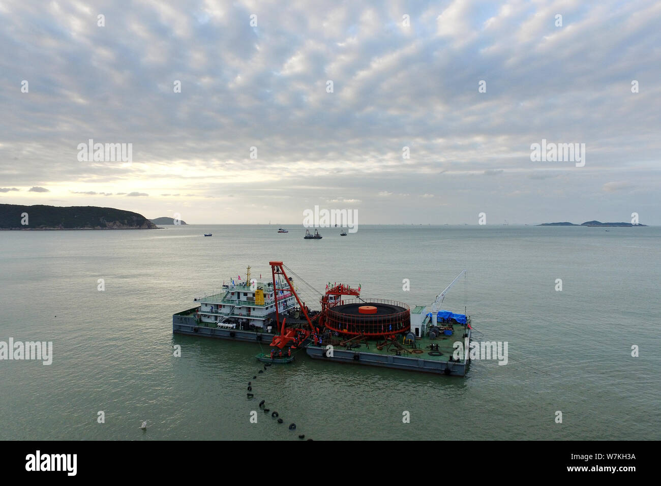 Aerial view of the 150MW Putuo No. 6 offshore wind farm under ...