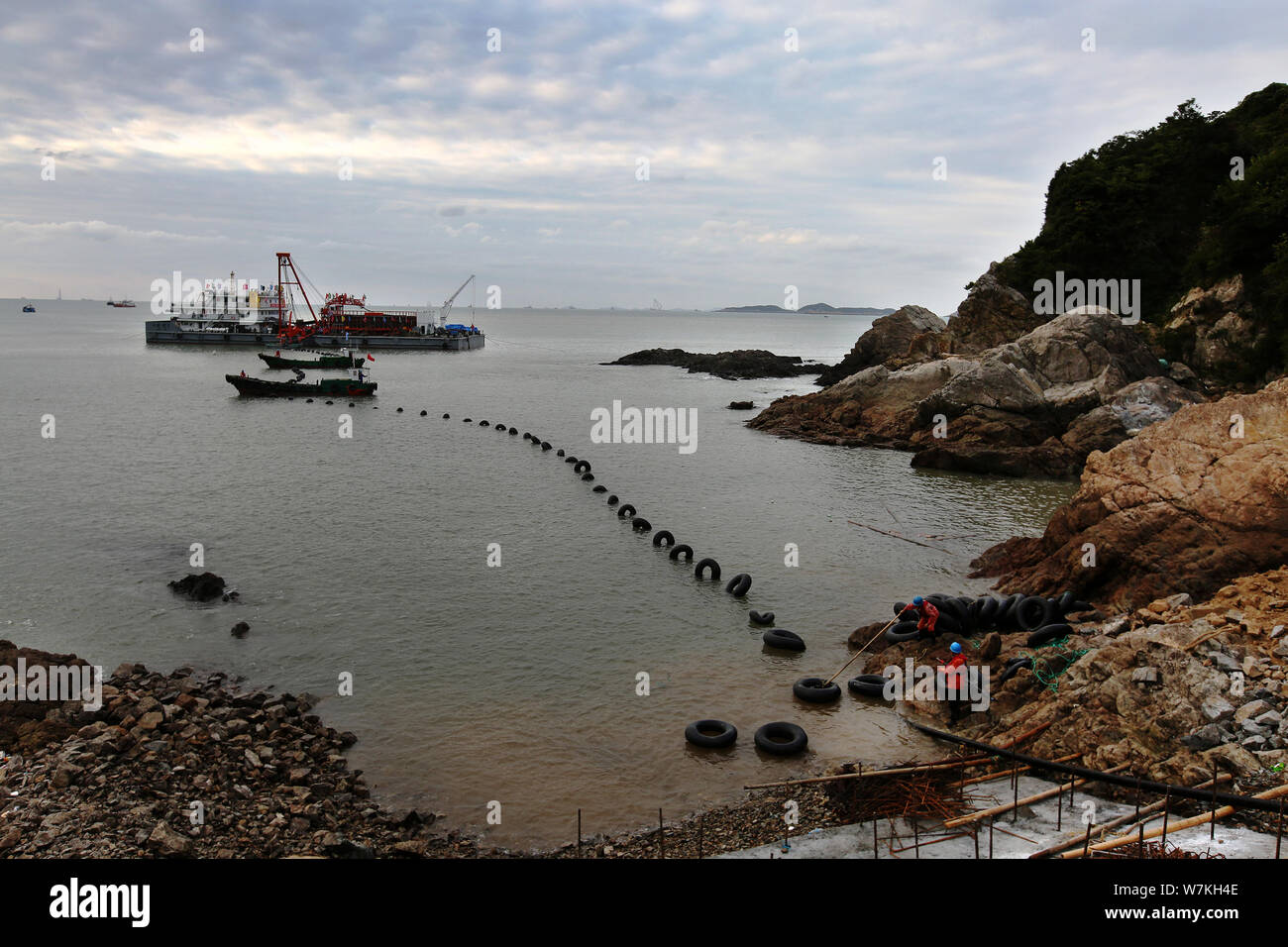 View of the 150MW Putuo No. 6 offshore wind farm under construction in ...