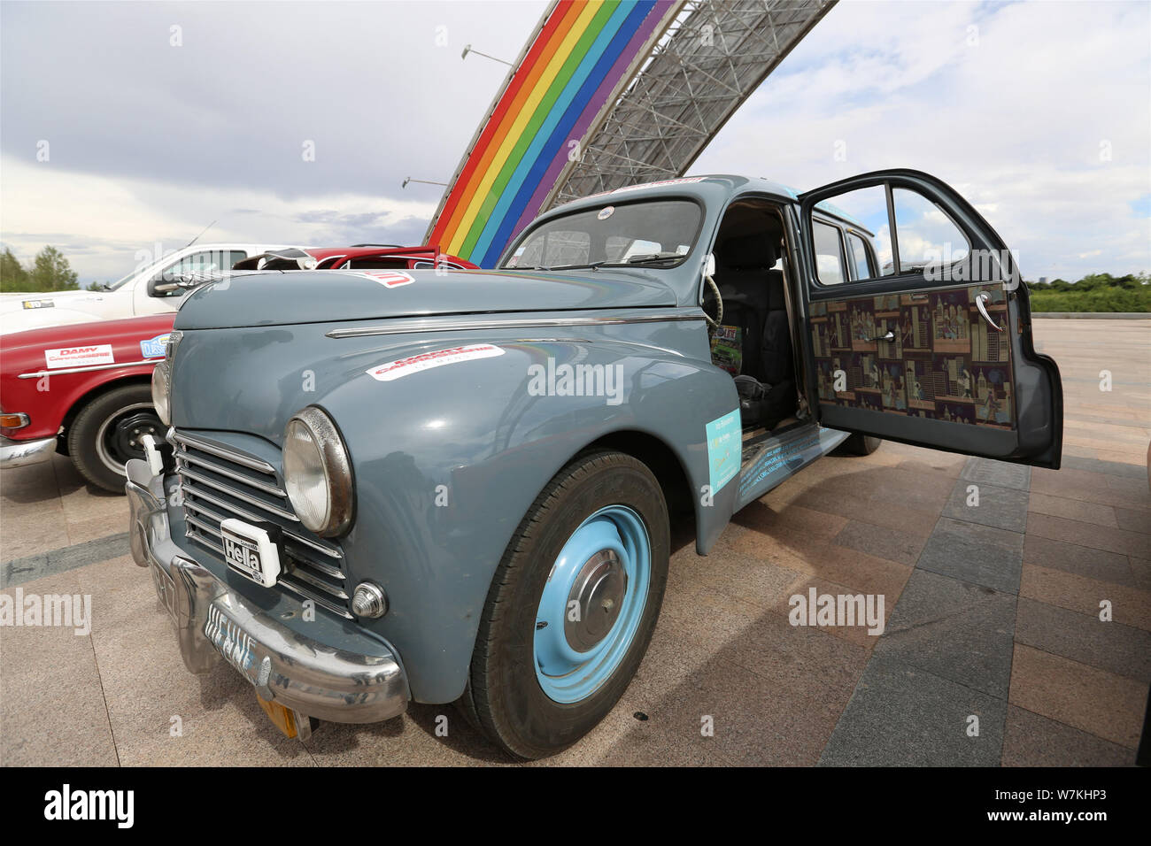 Vintage cars are lined up after arriving in Erenhot city, north China's ...