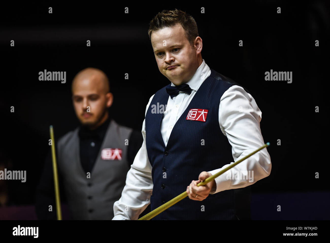 Shaun Murphy of England considers a shot to Luca Brecel of Belgium in ...