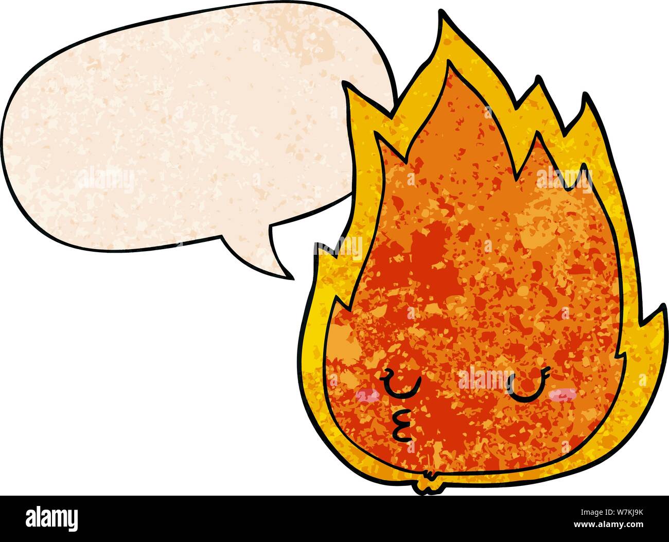 cute cartoon fire with speech bubble in retro texture style Stock ...