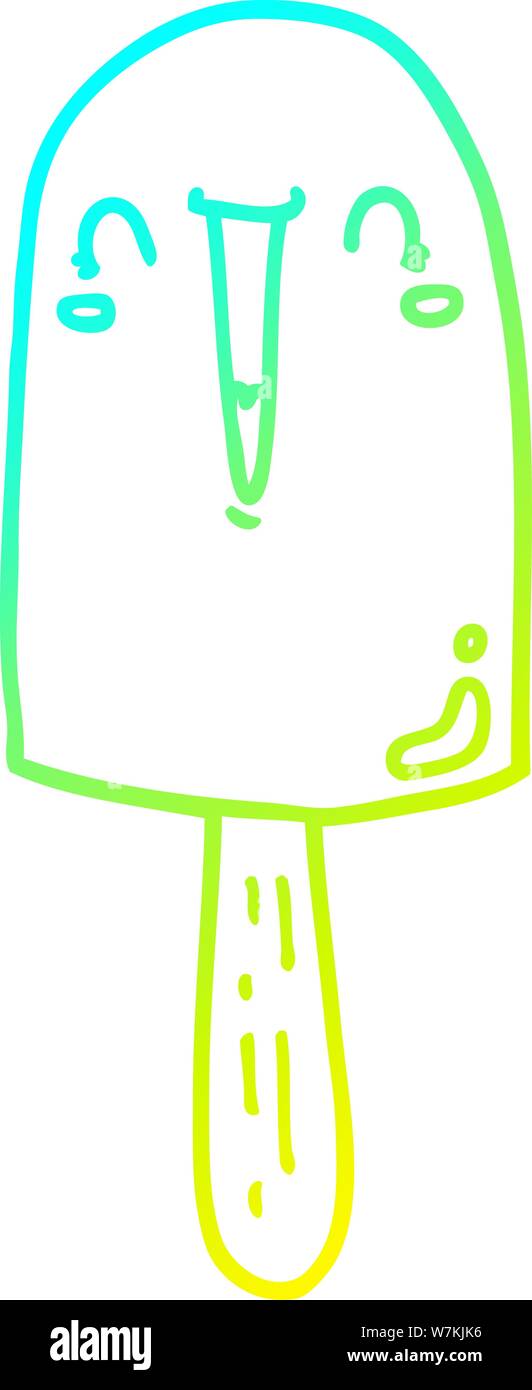 cold gradient line drawing of a cartoon happy ice lolly Stock Vector ...