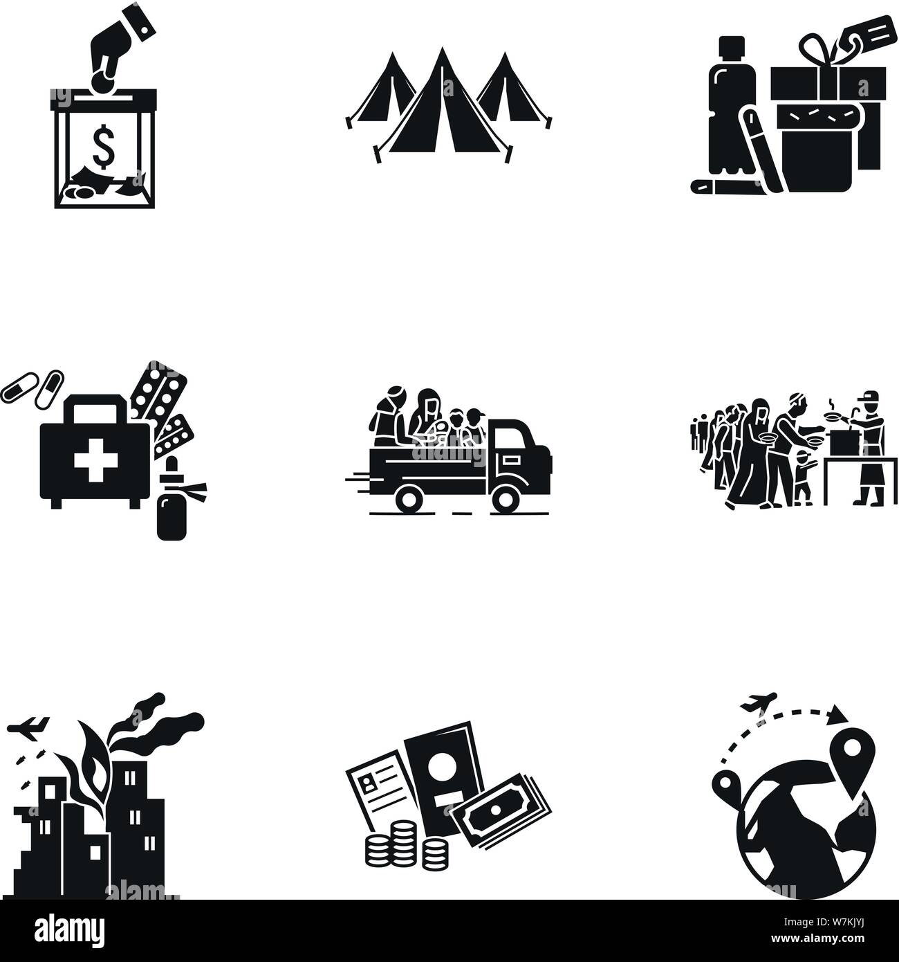 Refugees help icon set. Simple set of 9 refugees help vector icons for ...