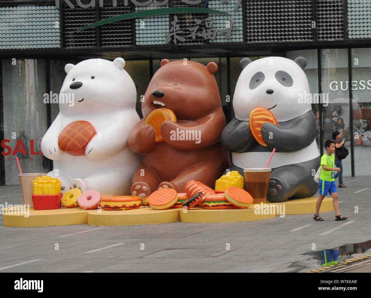 Sculptures of Ice Bear, Grizzly and Panda (from left), main ...