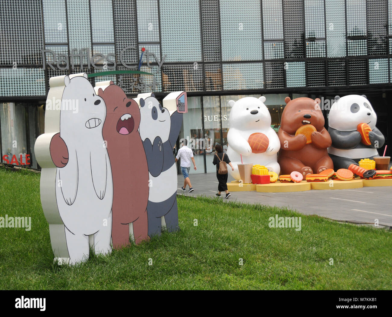 Sculptures and signboards of Ice Bear, Grizzly and Panda (from left ...