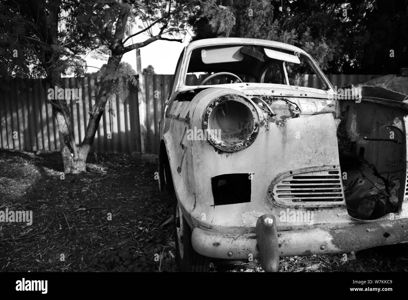 Old car wreck in Black and White Stock Photos & Images - Alamy