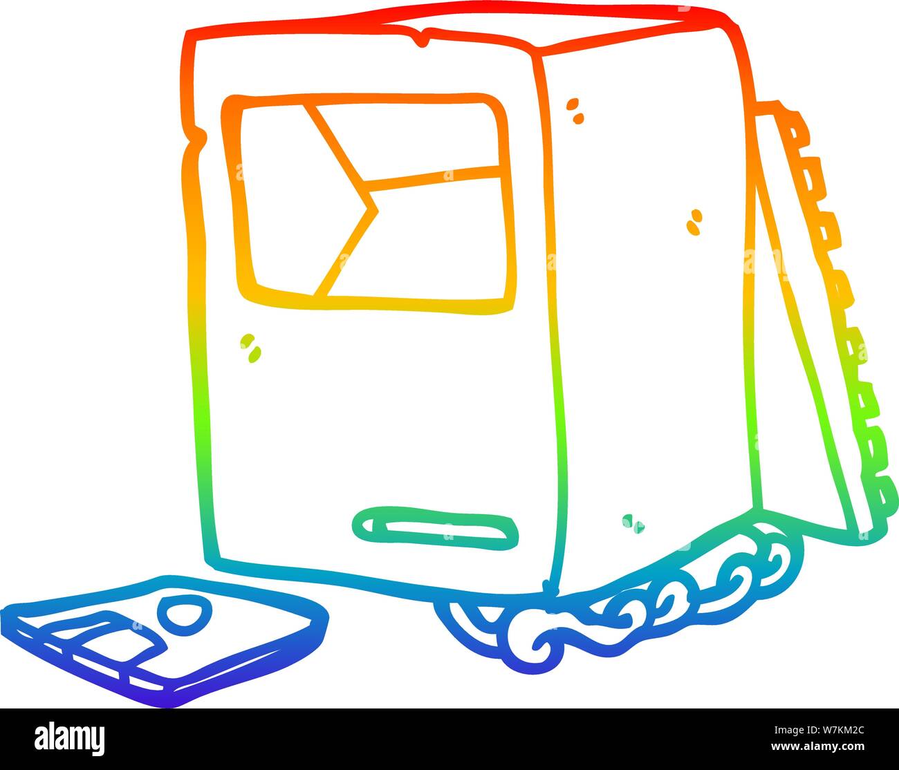 rainbow gradient line drawing of a cartoon broken old computer Stock ...