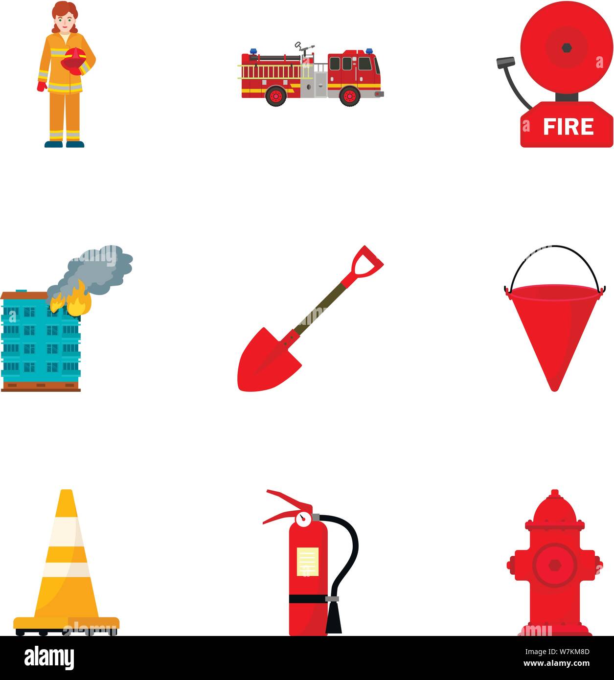 Firefighter equipment icon set. Flat set of 9 firefighter equipment ...