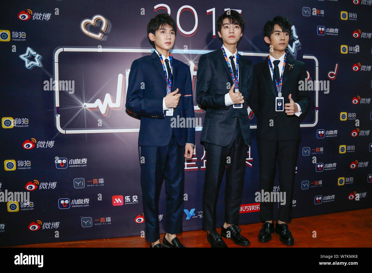 (From left) Roy Wang or Wang Yuan, Karry Wang or Wang Junkai and Jackson Yi or Yi Yangqianxi of ...