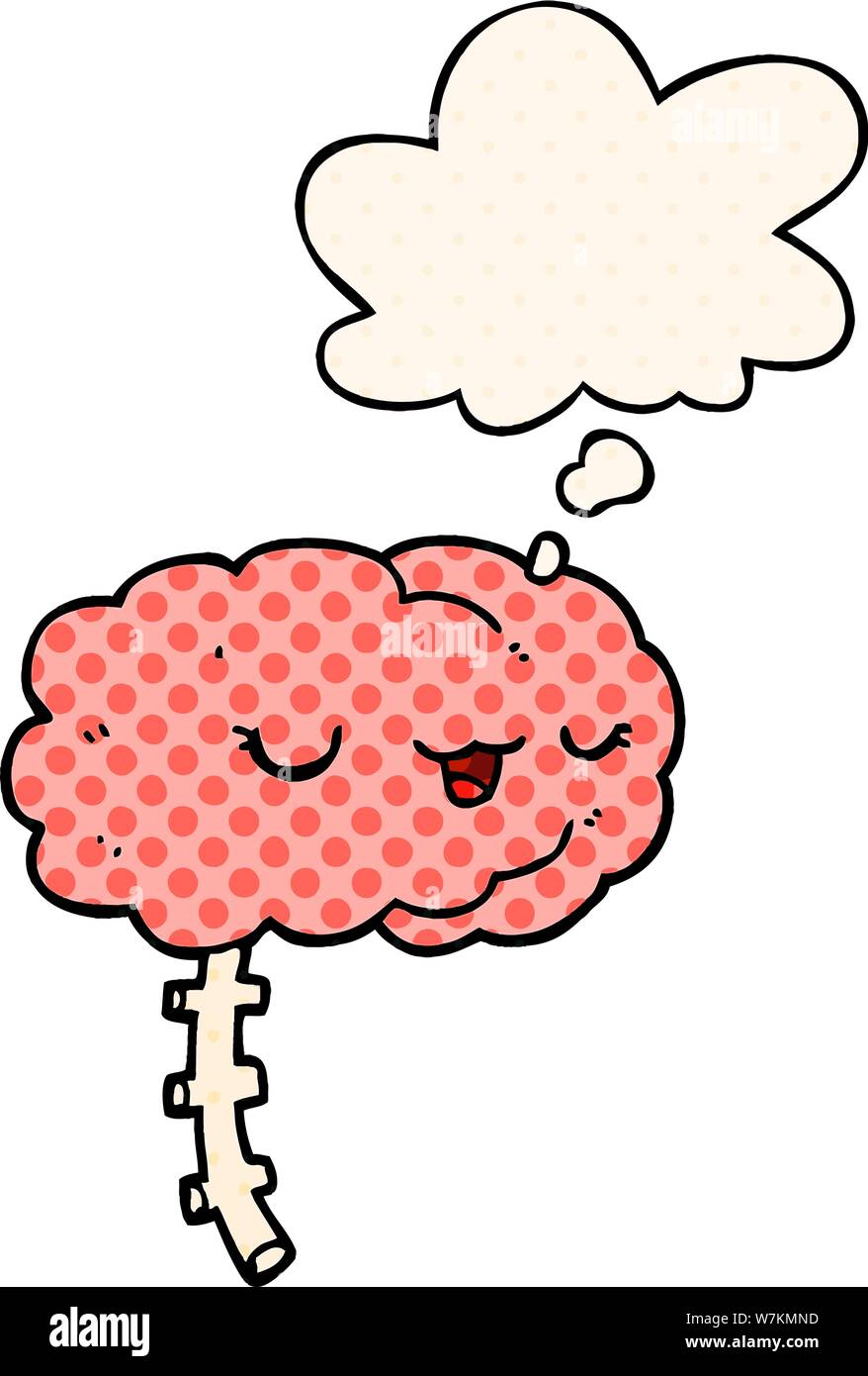 happy cartoon brain with thought bubble in comic book style Stock ...