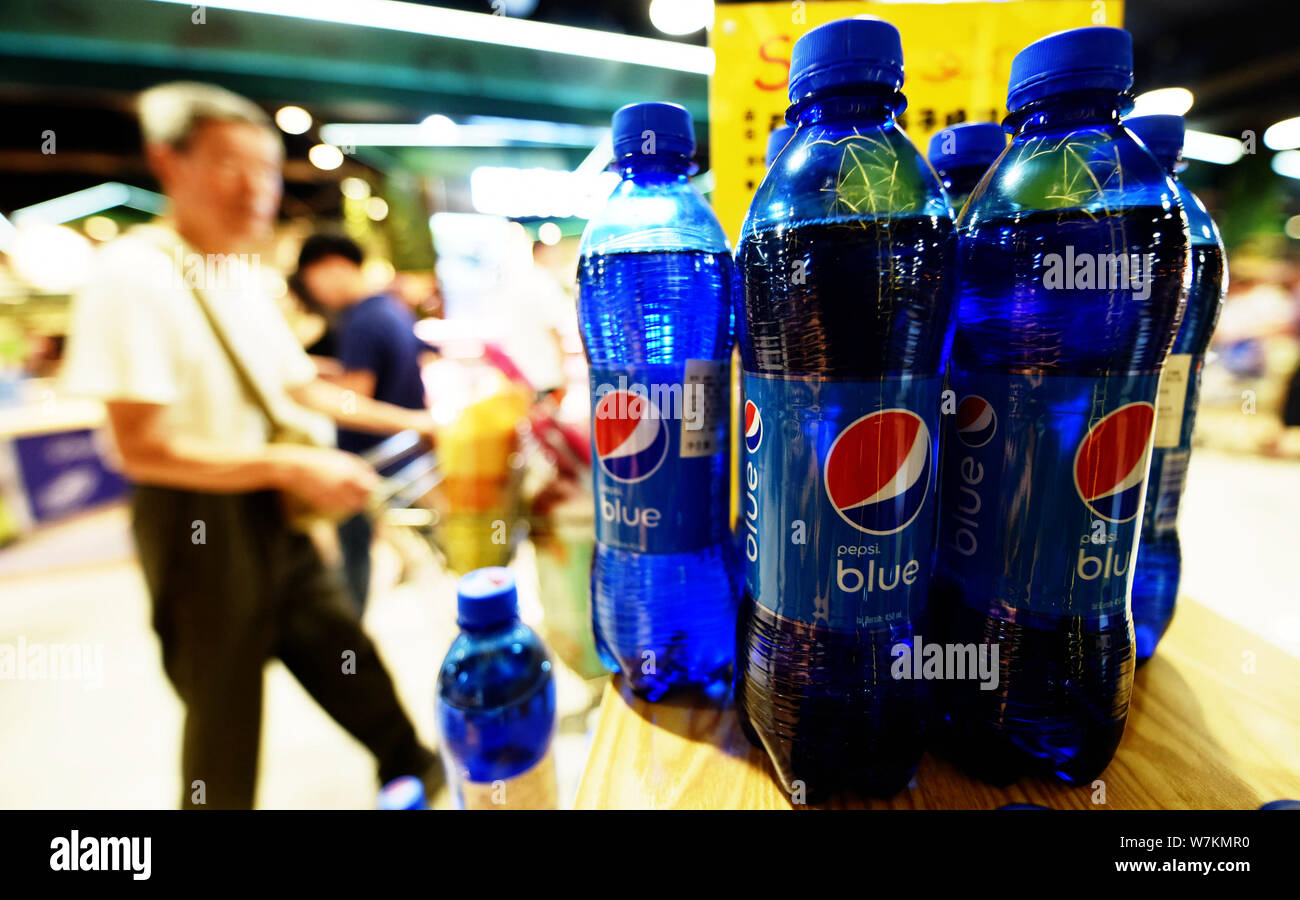 Bottles of ''Pepsi Blue'' are pictured at a supermarket in Hangzhou ...