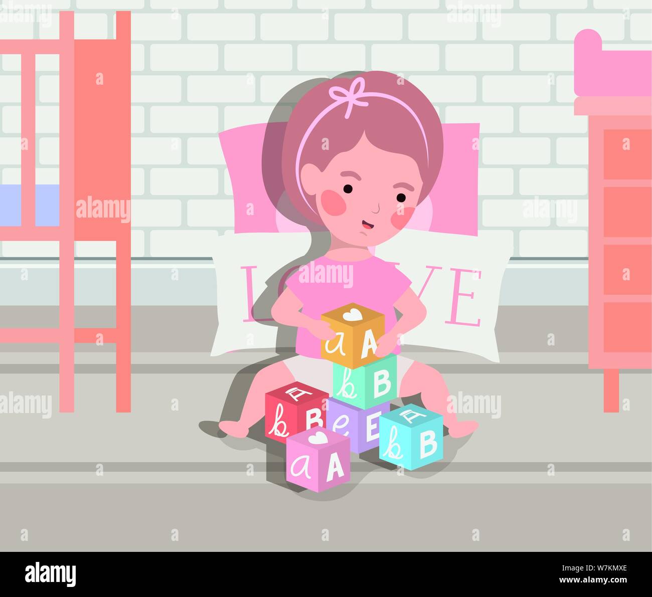 little baby girl playing with alphabet blocks Stock Vector Image & Art ...
