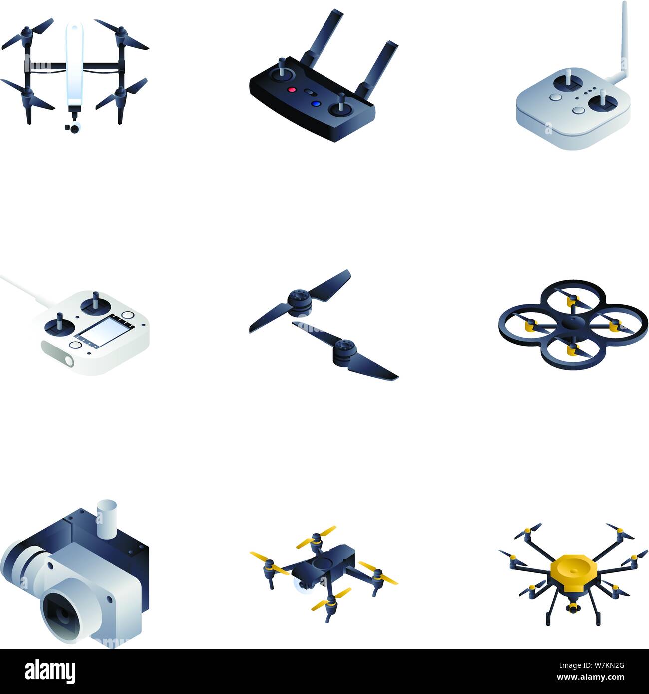 Drone equipment icon set. Isometric set of 9 drone equipment vector ...