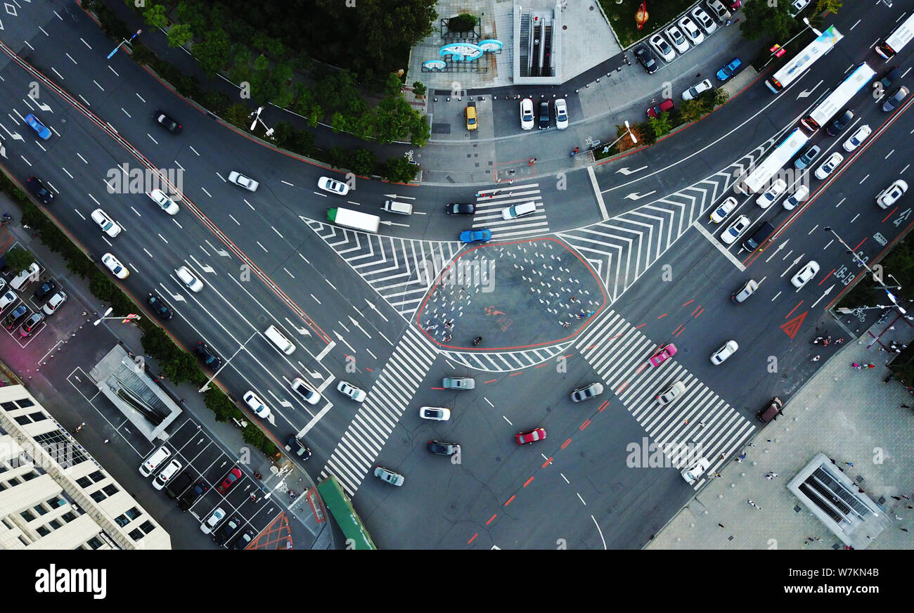 Aerial view of a zebra crossing featuring the shape of a five-pointed ...