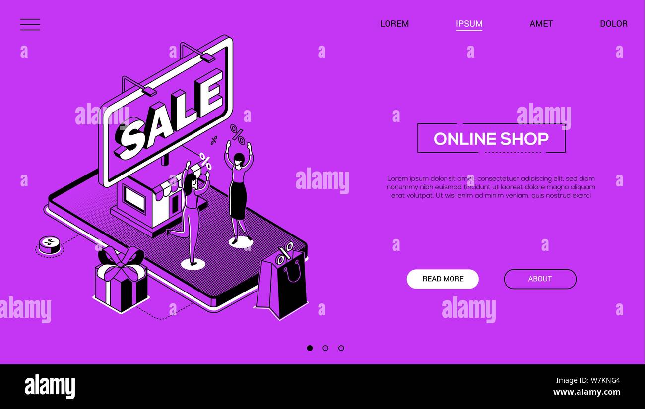 Online shop - line design style isometric web banner Stock Vector Image ...