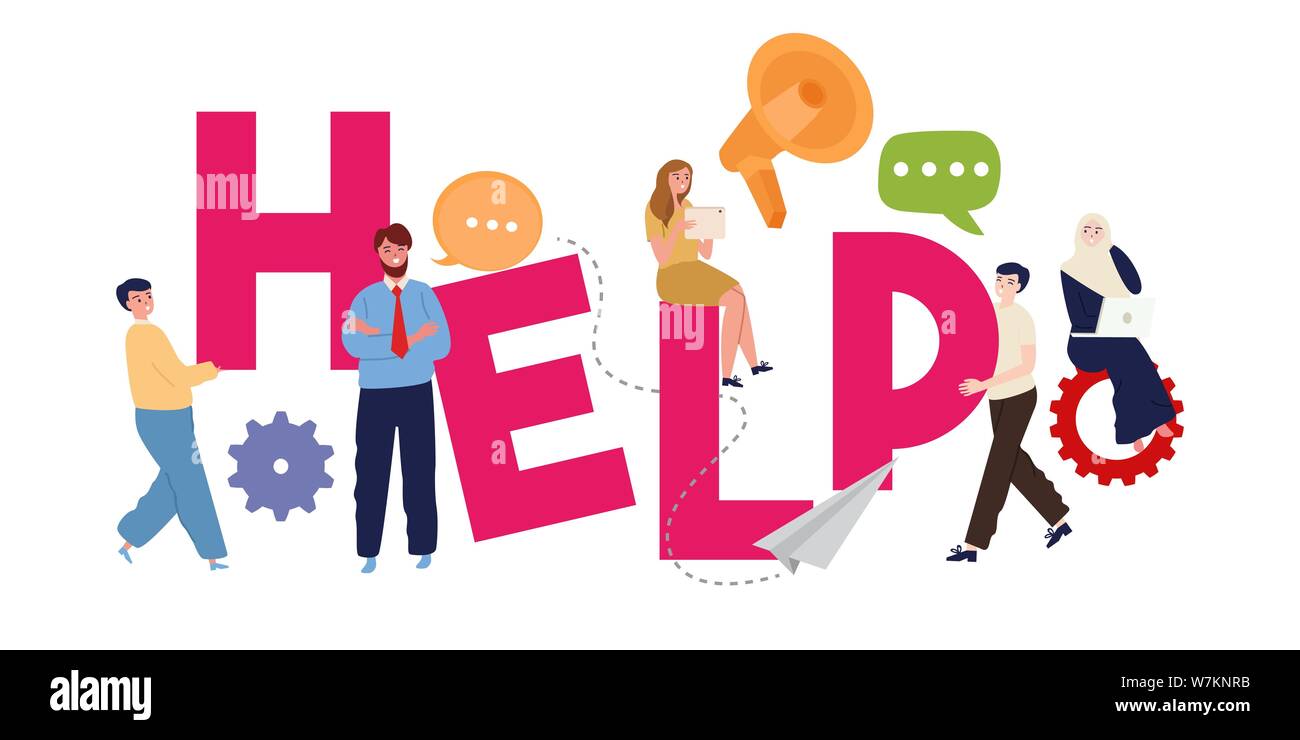 The word Help. Vector banner with the text colored. The concept of ...