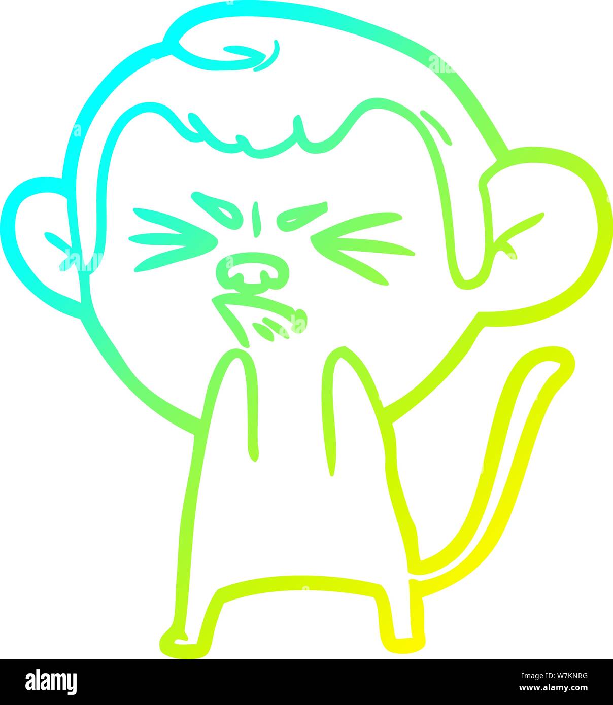 cold gradient line drawing of a cartoon annoyed monkey Stock Vector ...