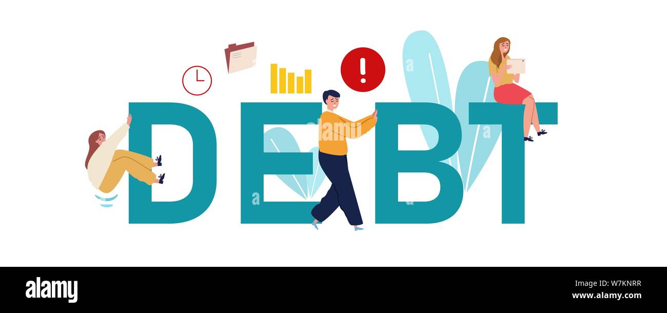 Debt concept large text. Financial money problem concept in ...