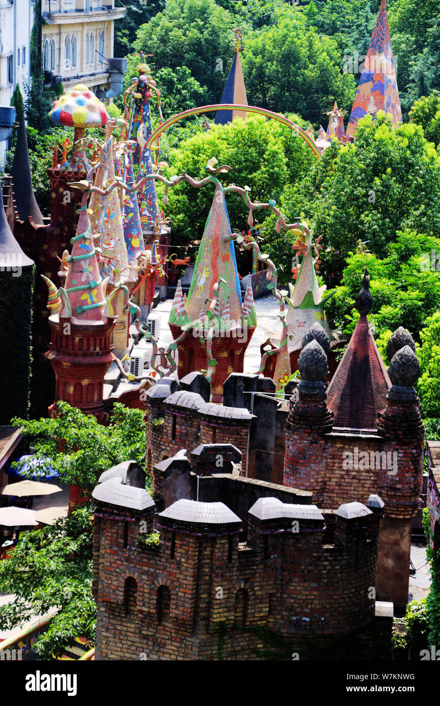 View of a castle-shaped building in a cake factory in Chongqing, China ...