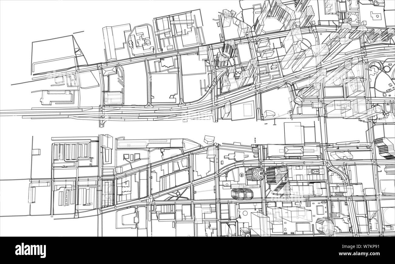 Outline city concept. Wire-frame style Stock Vector Image & Art - Alamy