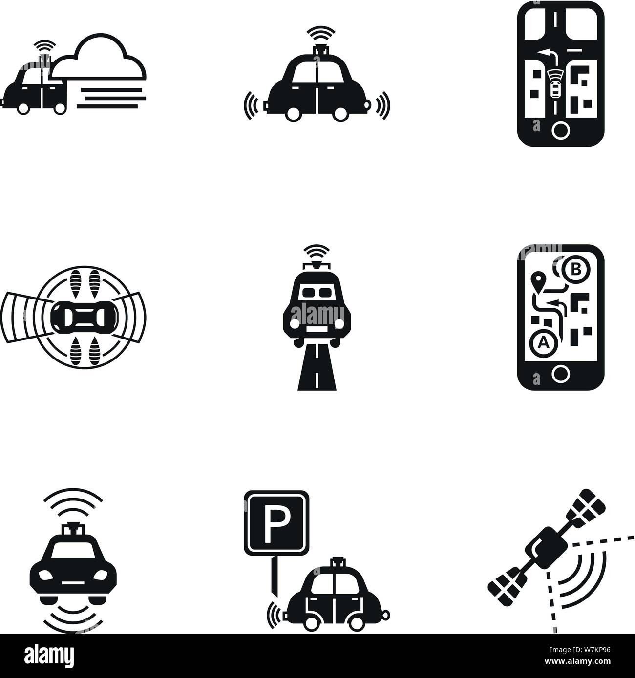Modern driverless car icon set. Simple set of 9 modern driverless car ...