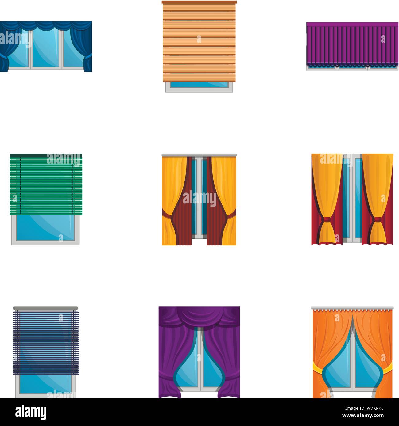 Curtains icon set. Cartoon set of 9 curtains vector icons for web ...