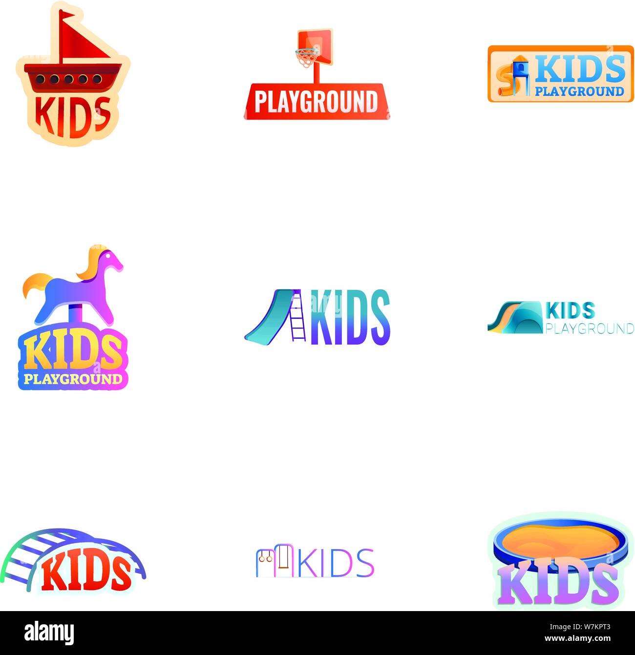 Kids city playground logo set. Cartoon set of 9 kids city playground ...