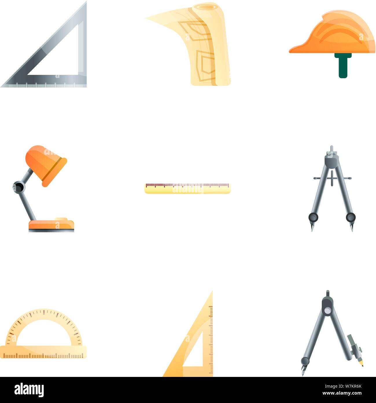 Architect equipment icon set. Cartoon set of 9 architect equipment ...