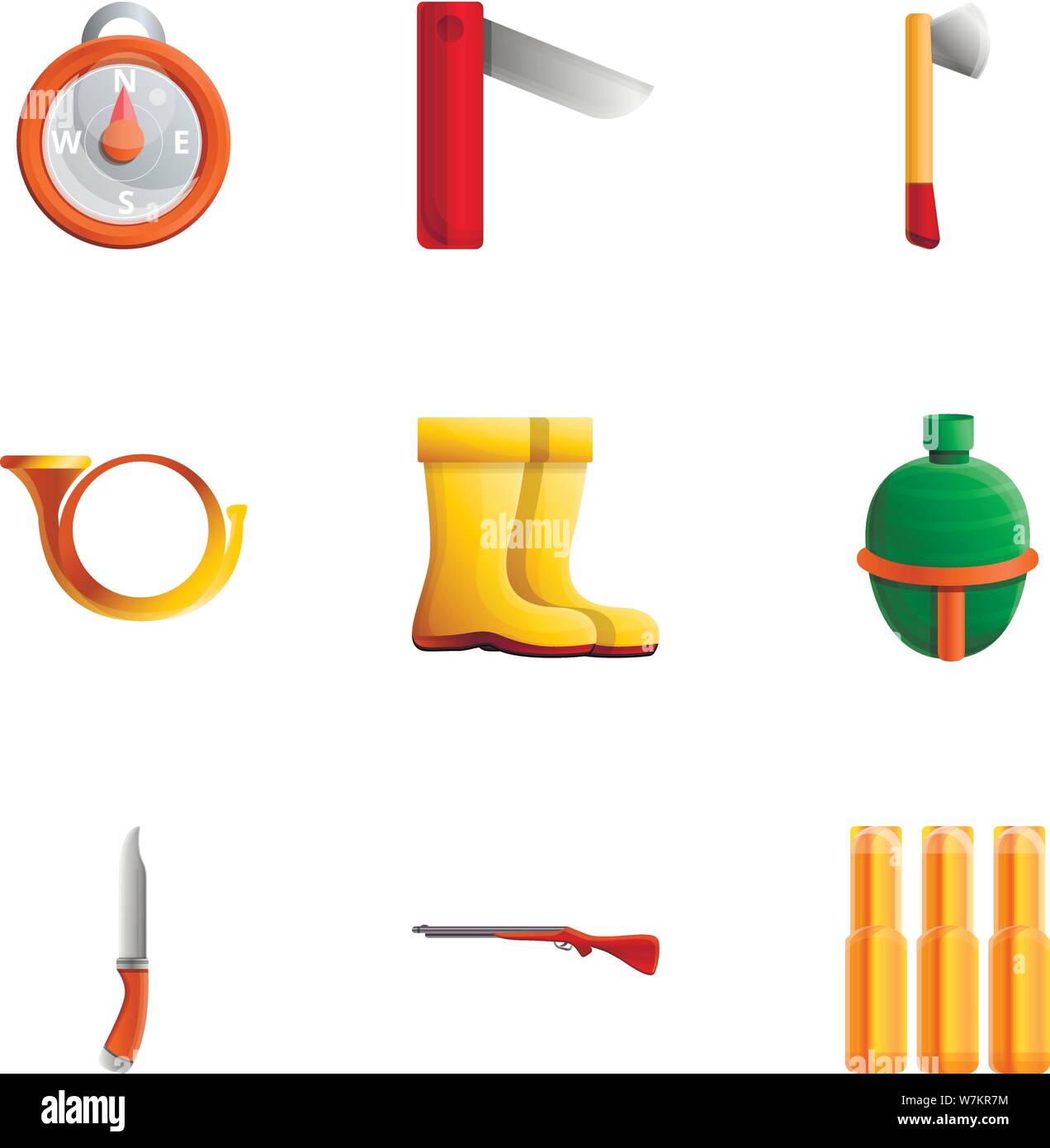 Hunting equipment icon set. Cartoon set of 9 hunting equipment vector ...
