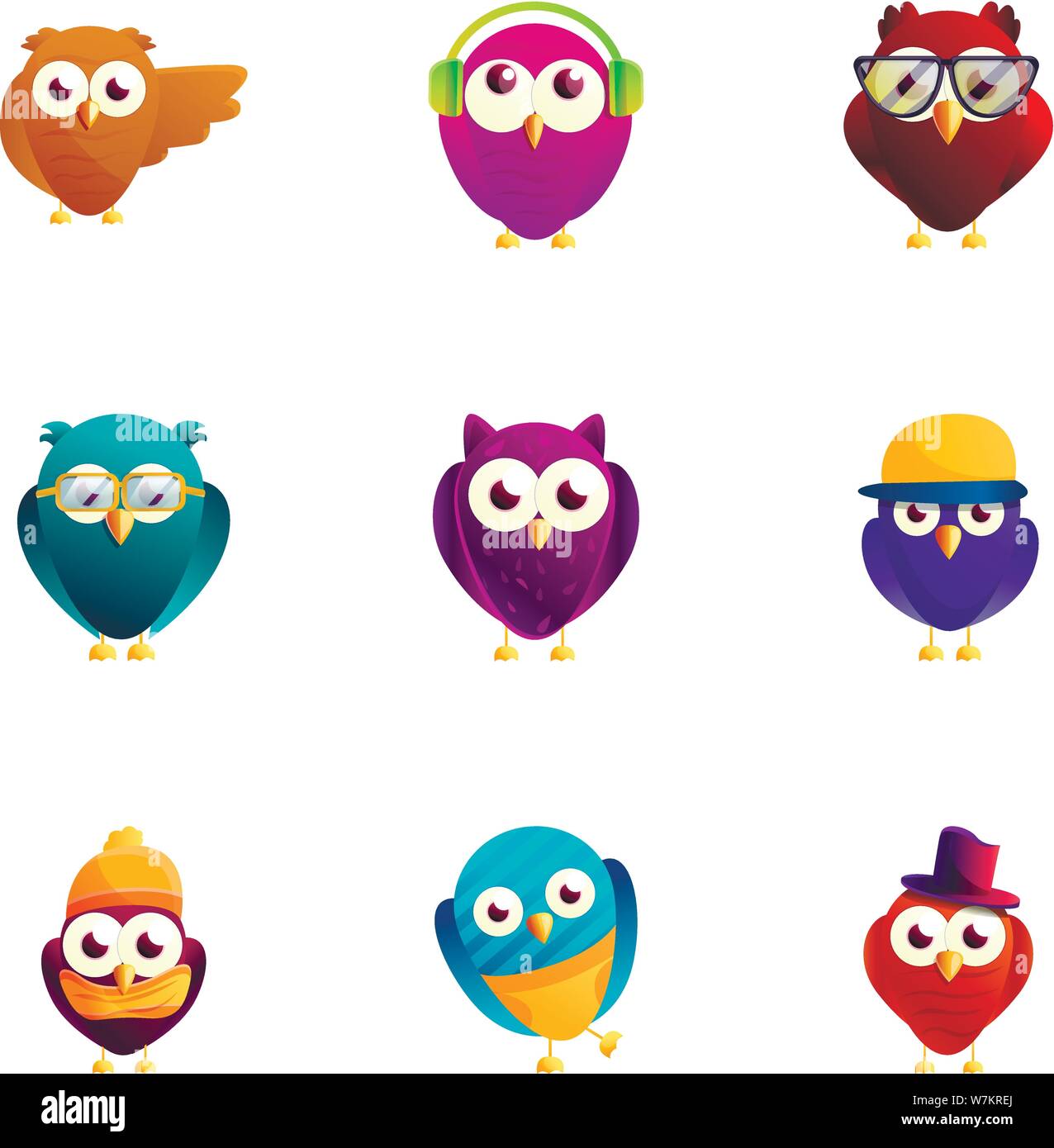 Funny birds icon set. Cartoon set of 9 funny birds vector icons for web ...