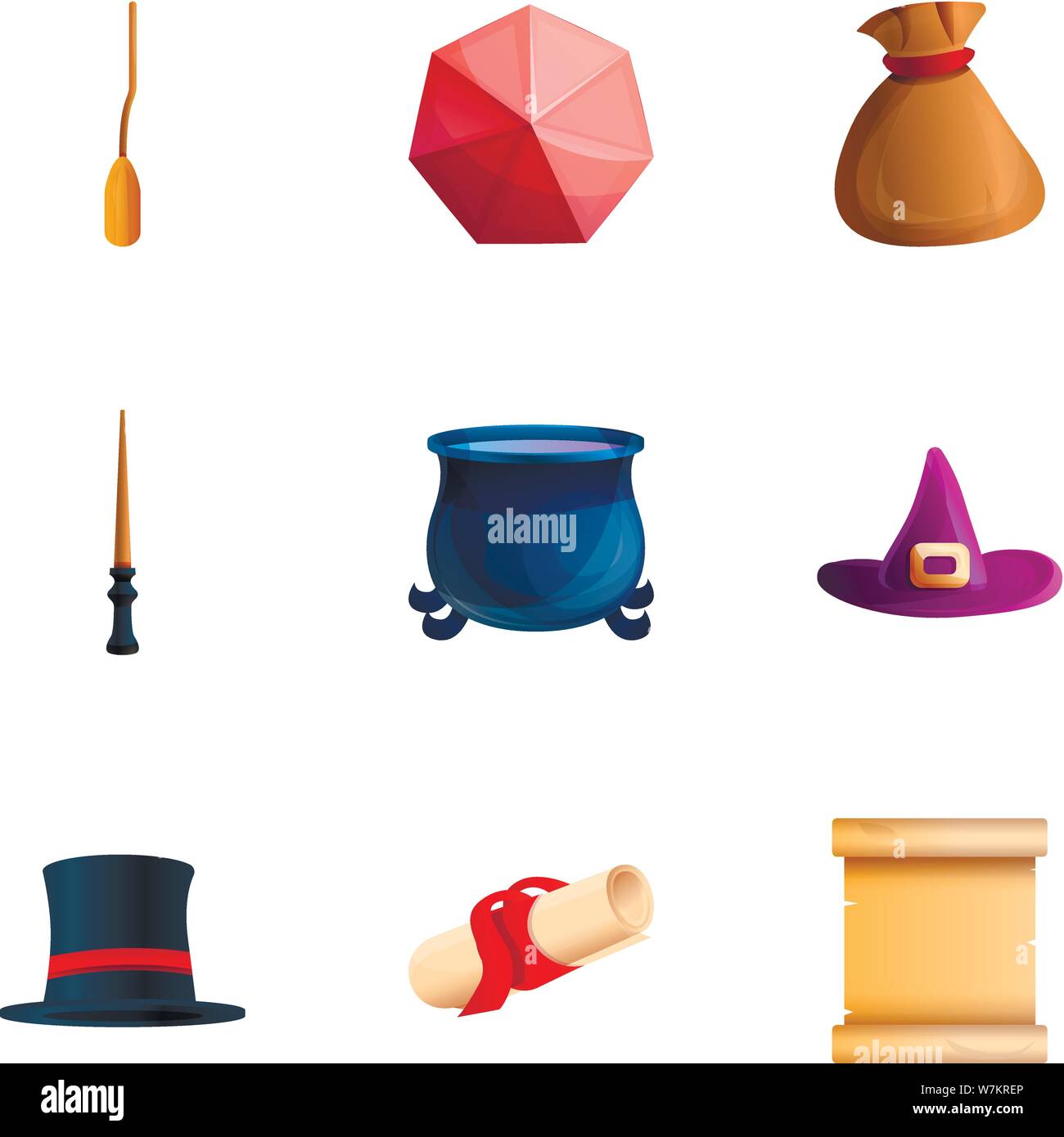 Magician object icon set. Cartoon set of 9 magician object vector icons ...