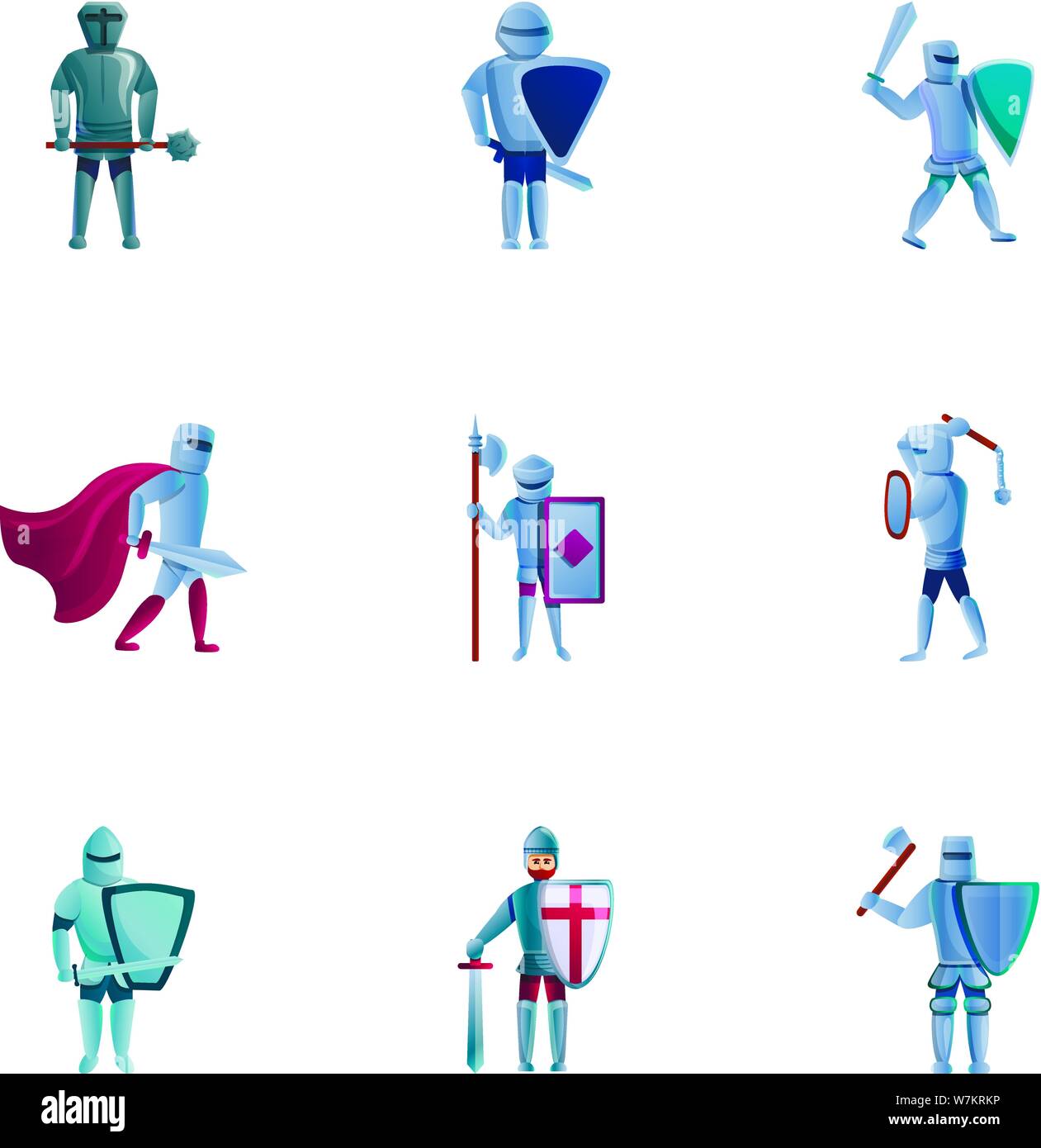 Medieval knights icon set. Cartoon set of 9 medieval knights vector ...