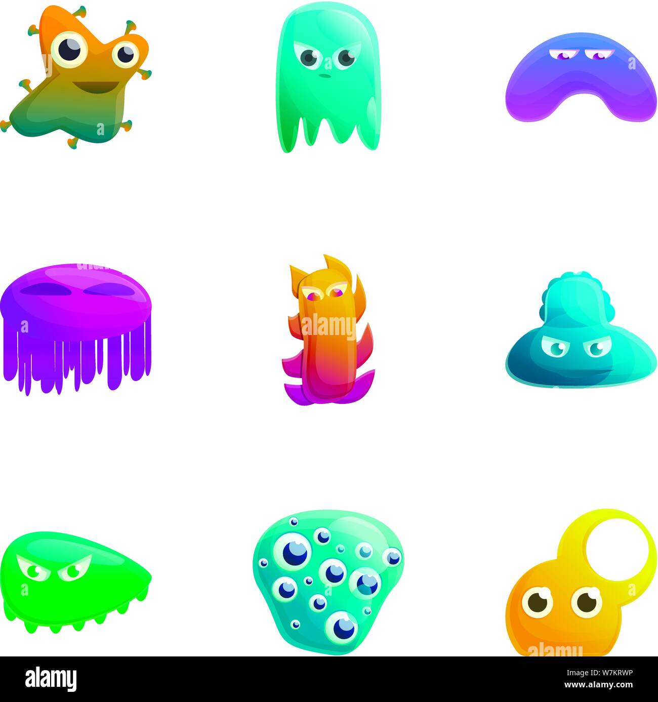 Cute monster icon set. Cartoon set of 9 cute monster vector icons for ...