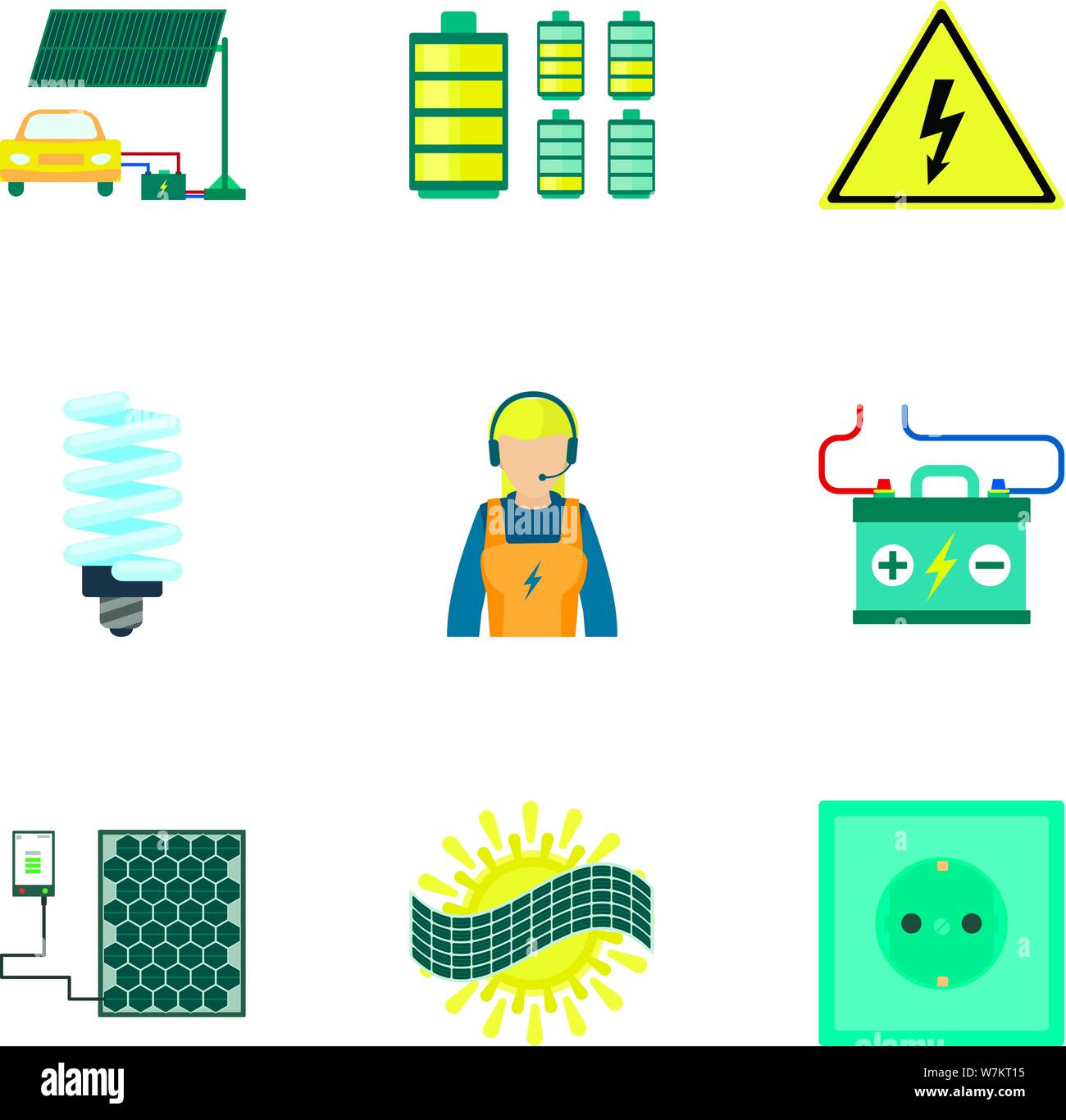 Electric power icon set. Flat set of 9 electric power vector icons for ...