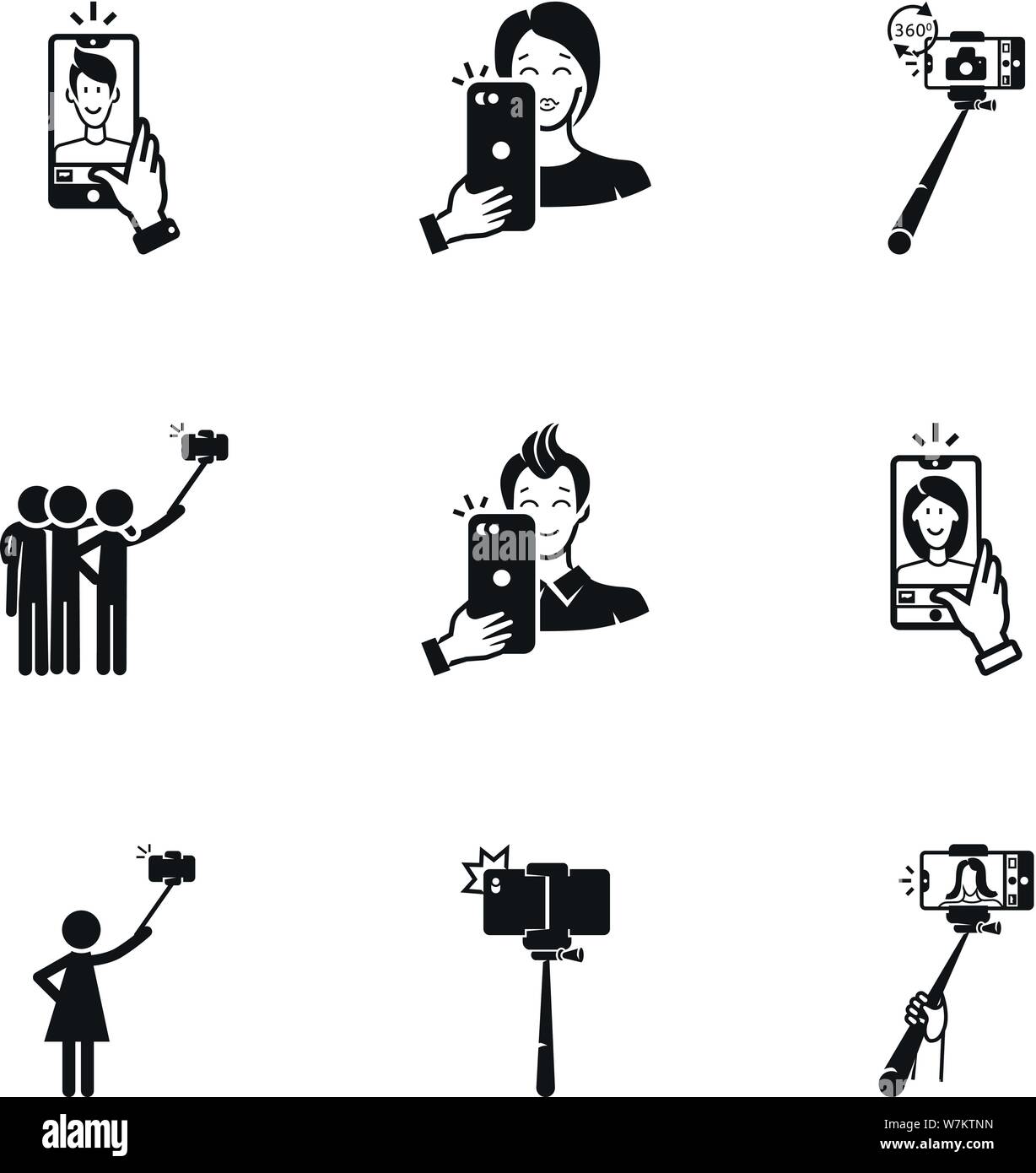 Selfie stick icon set. Simple set of 9 selfie stick vector icons for ...